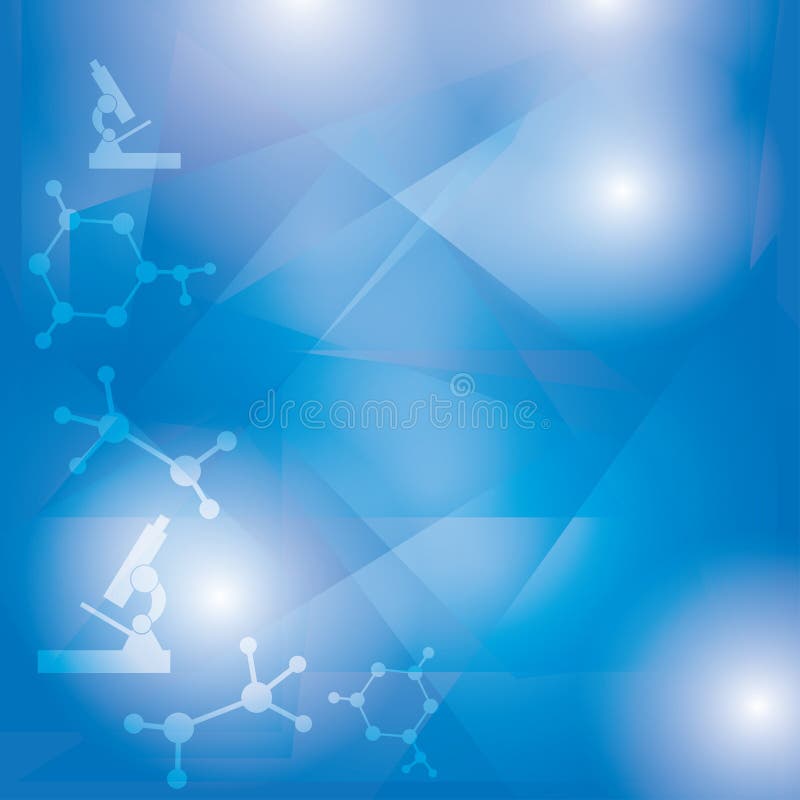 Blue Background. Banner with Molecules, Microscope. Vector Abstract ...