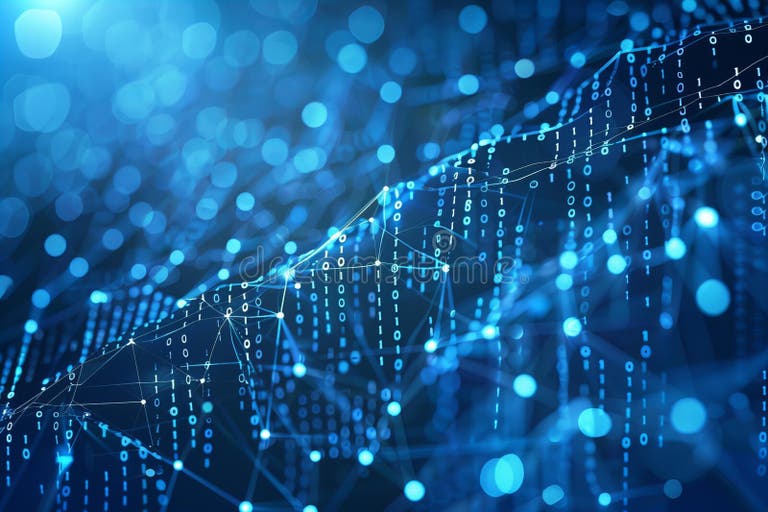 Blue Background with Binary Code and Digital Network Connections, Data Technology Concept Stock ...