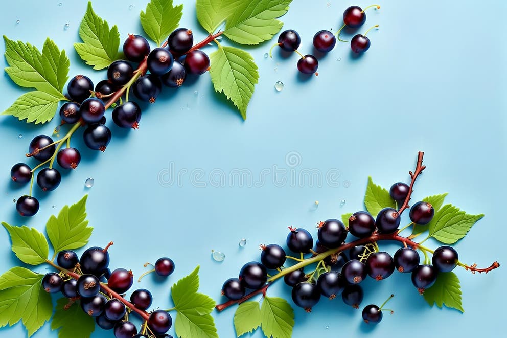 Blue Background with Black Currants. Stock Image - Image of frame ...