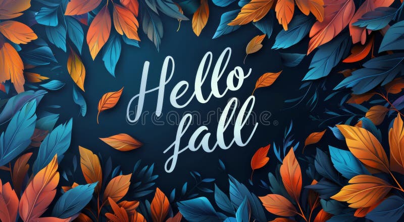 Hello Fall Leaves Illustration Stock Photo - Image of generative ...