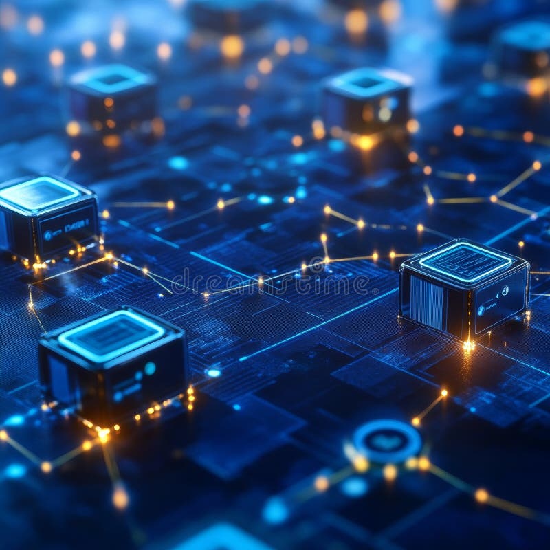 A Blue Background with a Bunch of Small Squares that are Connected To ...