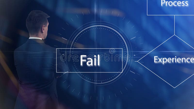 On a Blue Background, a Businessman Stands with His Back Against the ...