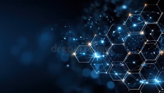 A Blue Background with a Captivating Hexagon Pattern and Dots Stock ...