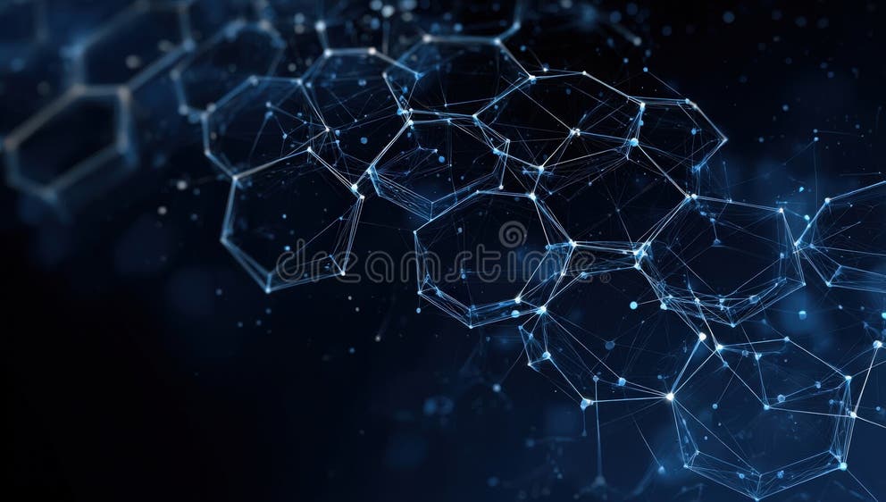 A Blue Background with a Captivating Hexagon Pattern and Dots Stock ...