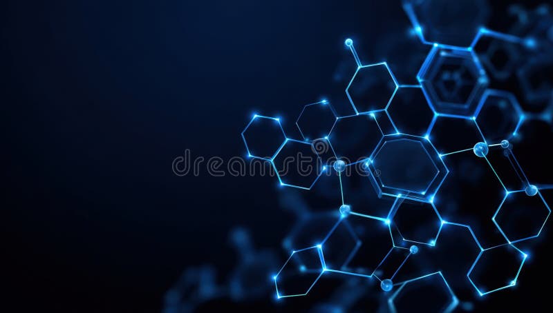 A Blue Background with a Captivating Hexagon Pattern and Dots Stock ...