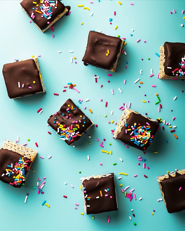 A Blue Background with Chocolate Covered Graham Crackers and Sprinkles ...