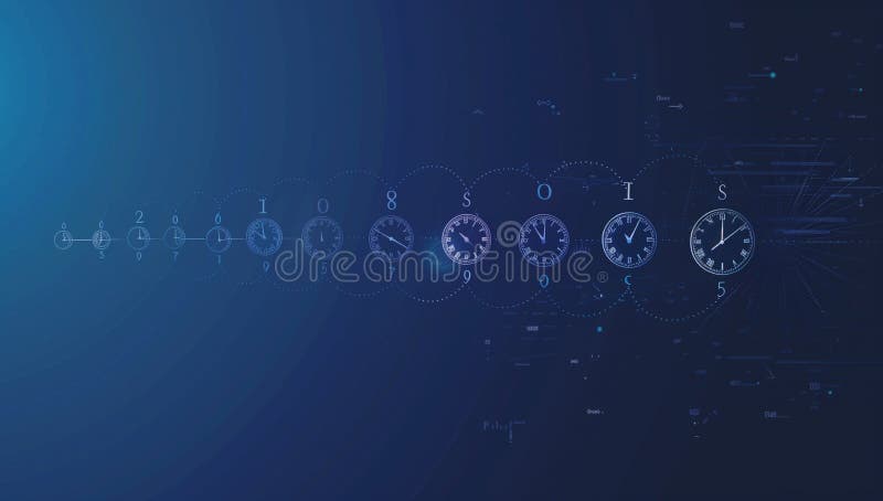 Blue Background with Clocks and Numbers in the Center, a Technology ...