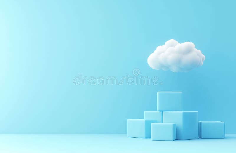 On a Blue Background, a Cloud Was Situated on Top of a Large Ice Cube ...