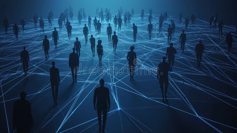 On a Blue Background, a Cluster of People is Connected Stock Image ...