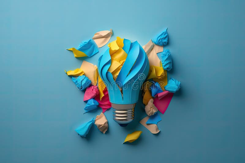 Blue Background and Colored Paper Light Bulb Stock Illustration ...