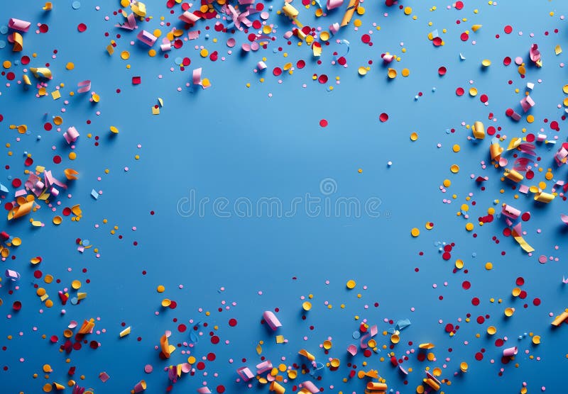 Colorful Confetti Border on Blue Background Stock Illustration ...