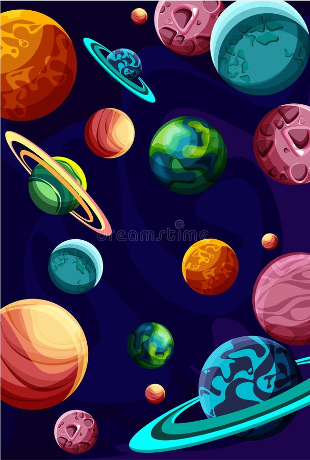 Colorful sky and planets stock illustration. Illustration of floating ...