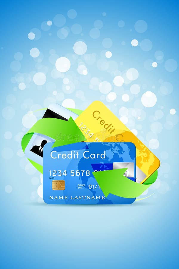Blue Background with Credit Cards and Green Arrows Stock Vector ...
