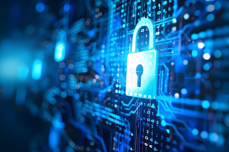 Blue Background with Cyber Security Digital Data Protection Locker ...