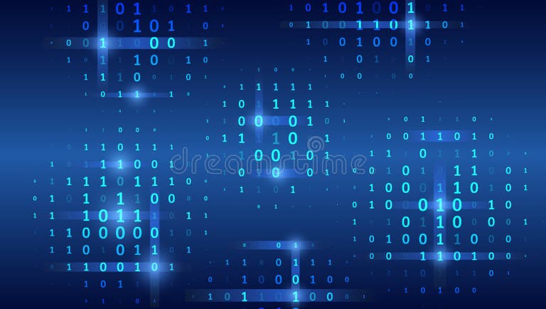 Blue Background with Data Flow. Binary Code, Artificial Intelligence. Program Code. Computer ...