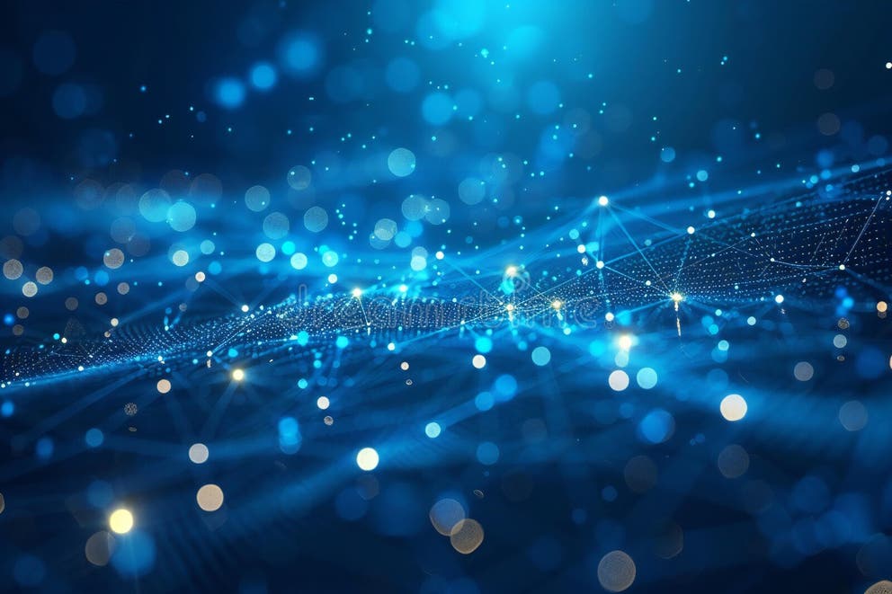 Blue Background with Digital Network Connections and Glowing Light Effects on the Right Side ...