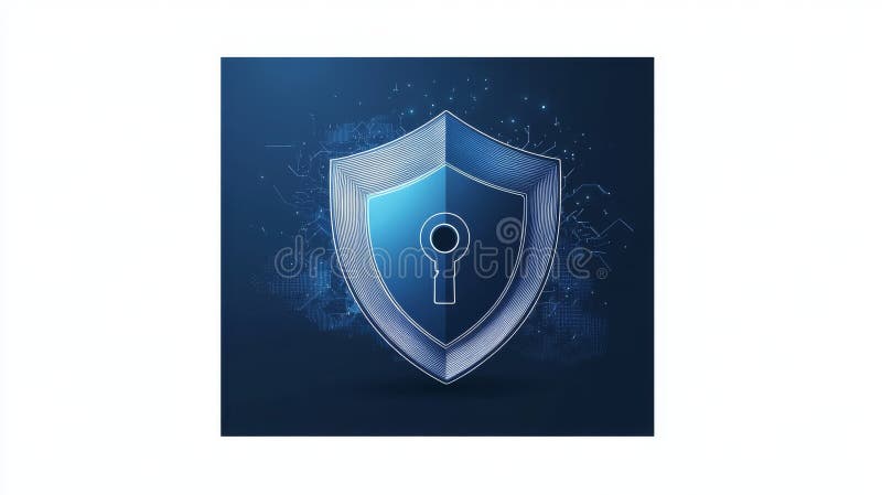 A Blue Background Displays a Geometric Shield with a Keyhole in the ...