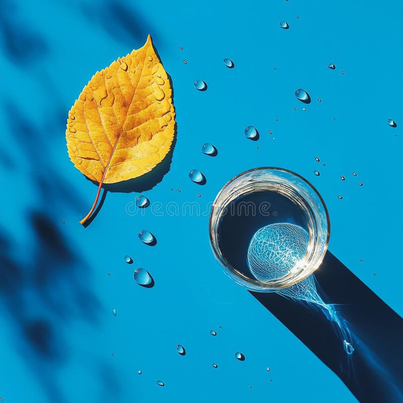 On a Blue Background, Drops of Water are Seen Spilling from a Glass ...