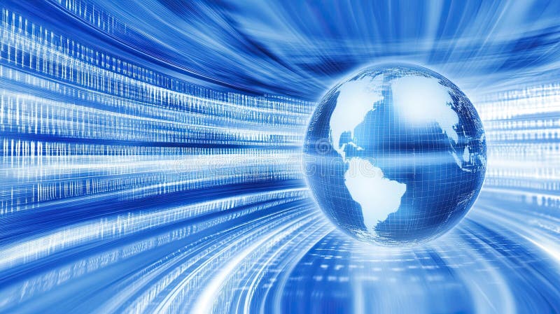 A Blue Background with an Earth Globe and Digital Lines, Global ...