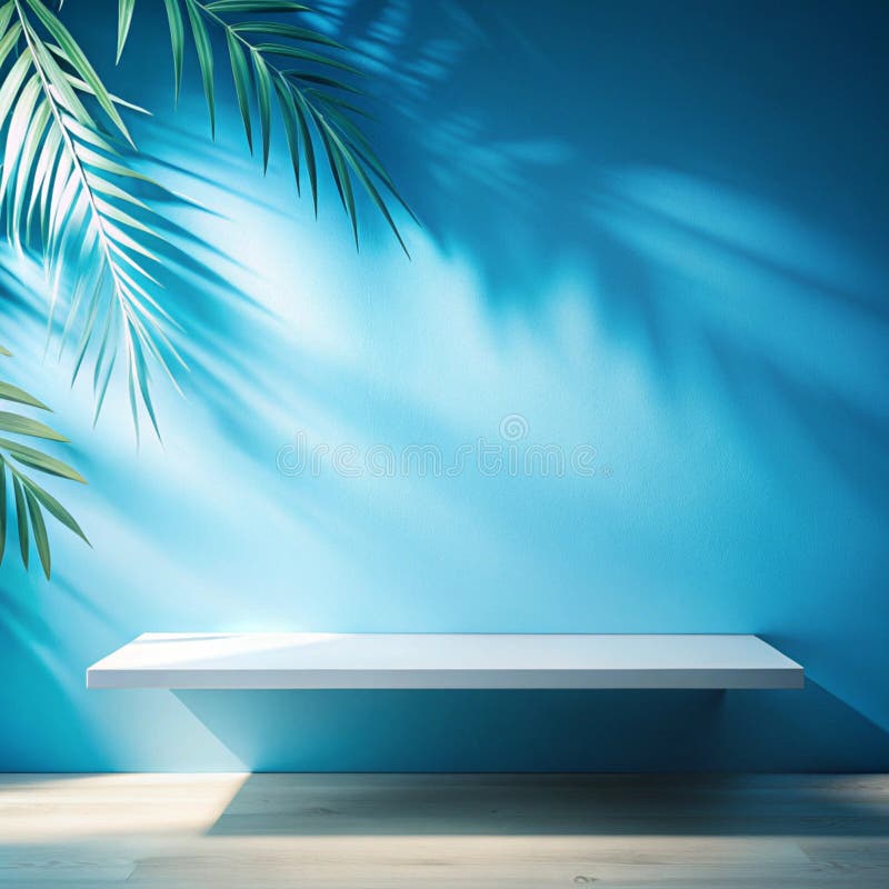 Blue Background, Empty Studio Wall Room and Table Top Display Stock ...