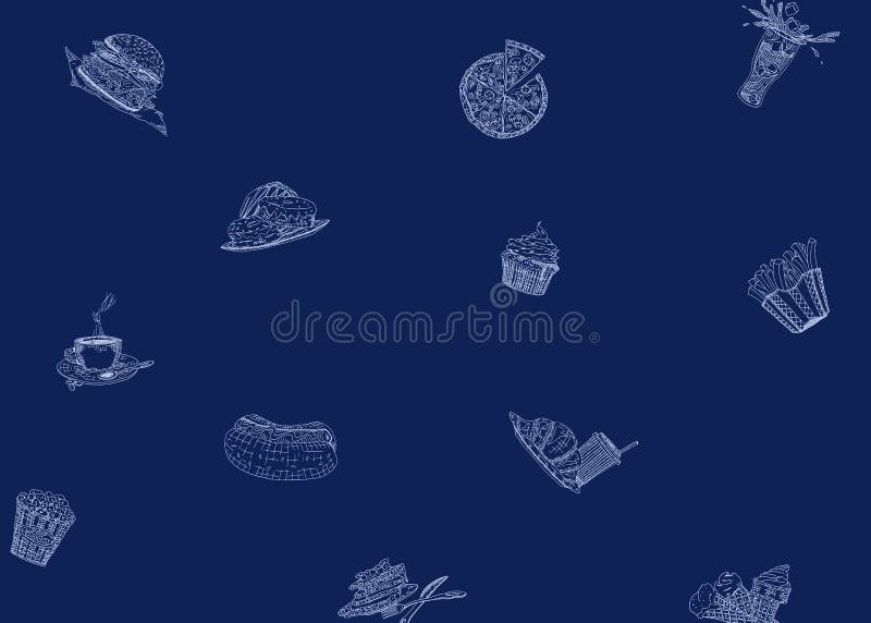 Blue Background with Fast Food Food and Sweets Stock Vector ...