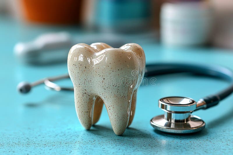 A Blue Background Featuring Dental Models and Equipment, Representing ...
