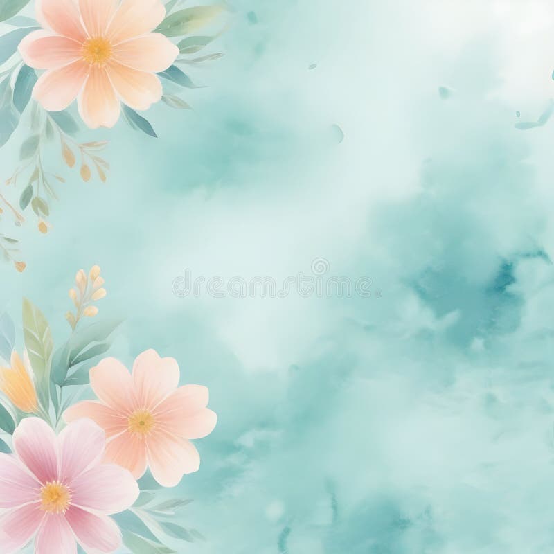 A Blue Background with Flowers Border on the Left Side Stock Vector ...