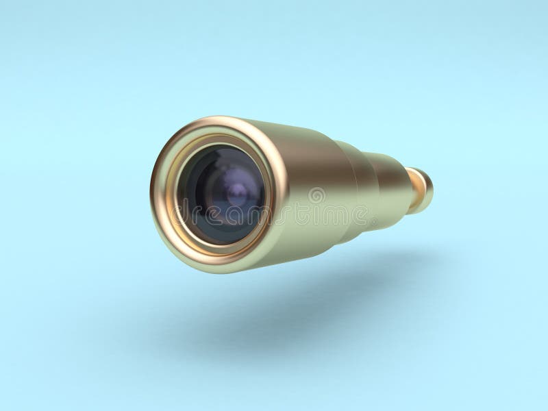 Blue Background Gold Scope-lens Camera 3d Rendering Stock Illustration ...