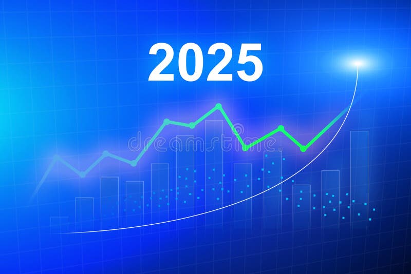 A Blue Background with a Graph Showing a Line Going Up, 2025 Concept ...