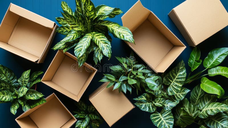On a Blue Background, a Group of Cardboard Boxes are Positioned To Seem ...