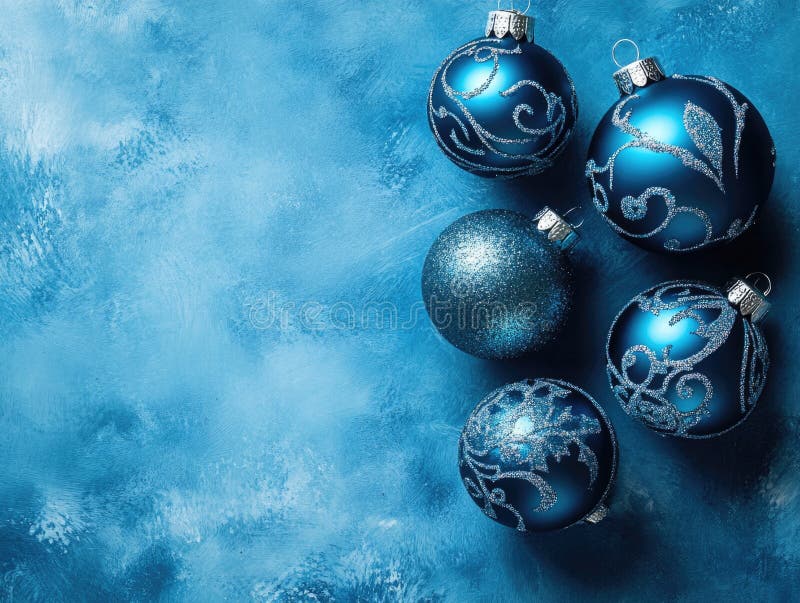 Blue Background with a Group of Blue and Silver Ornaments Stock Photo ...
