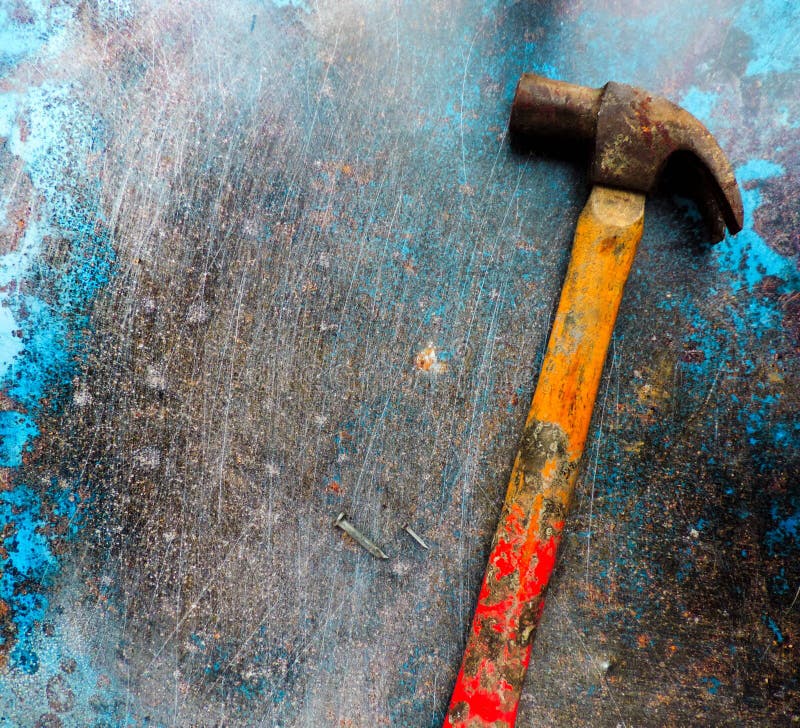 Blue Background with Hammer and Nails Stock Photo - Image of blue, tool ...
