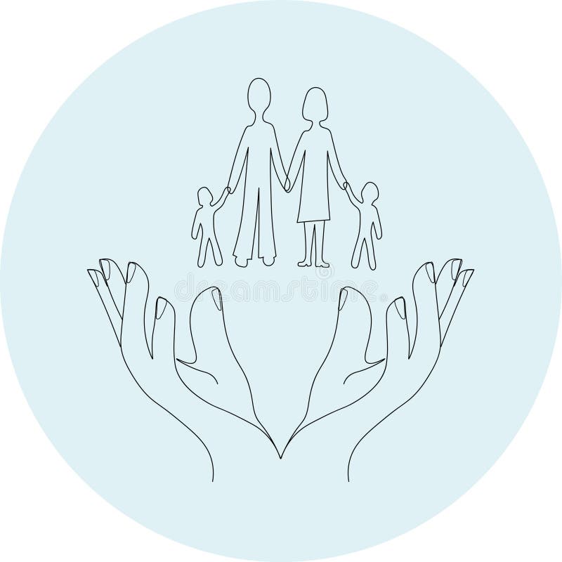 On a Blue Background, Hands are Held Protecting the Family Stock ...