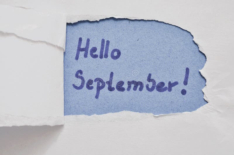 Blue Background with Hello September Write Stock Illustration ...
