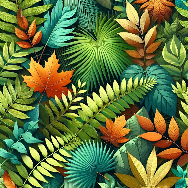 Blue Background with Lively, Multi-Colored Leaf Patterns, Generative AI ...