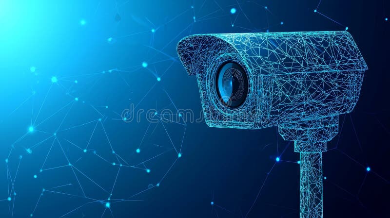 Blue Background with a Low Polygon CCTV Security Camera Wireframe Mesh ...