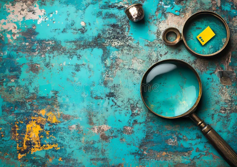 On a Blue Background, a Magnifying Glass Holds a Yellow Warning ...