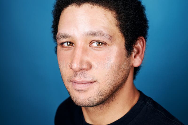 Blue Background Man Portrait Stock Photo - Image of multiracial, male ...