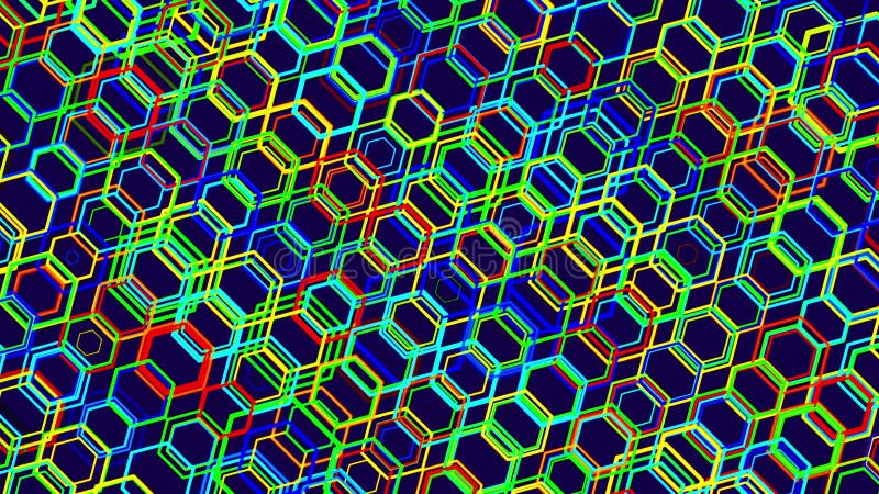 On a Blue Background, a Moving Pattern of Multi-colored Hexagons. Animate a Geometric Background ...