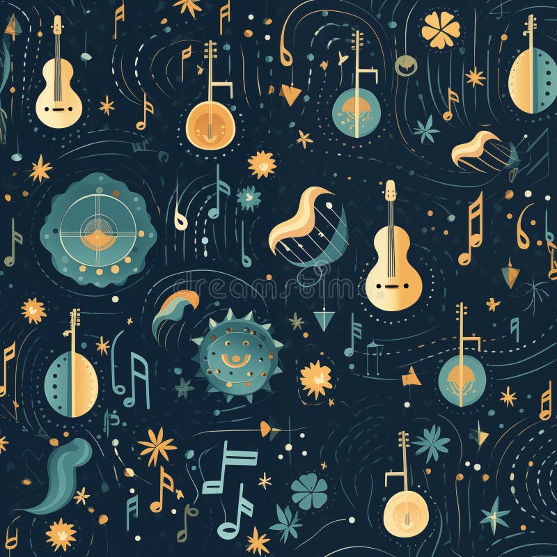 Blue Background with Musical Instruments and Stars. Generative AI Stock ...