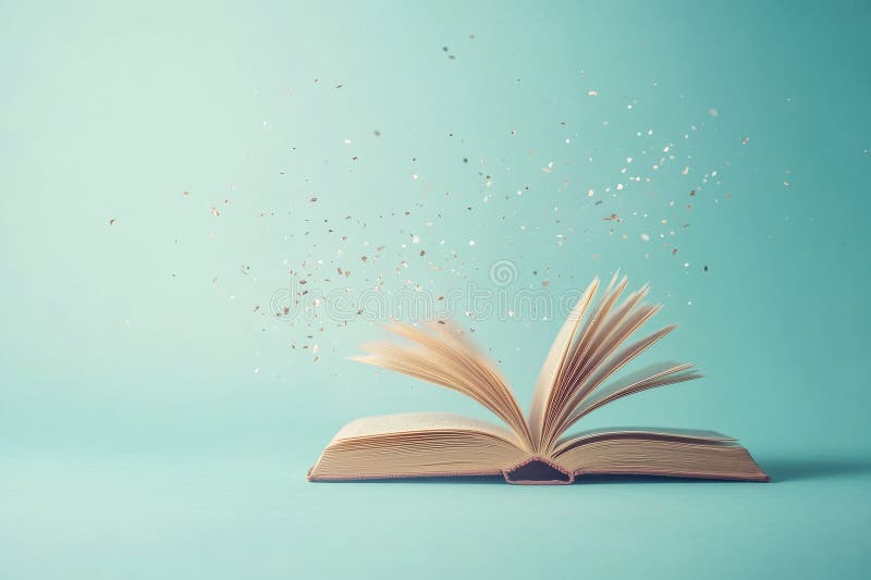 A Blue Background with an Open Book Embodies the Ideas of Reading, Knowledge Acquisition, and ...