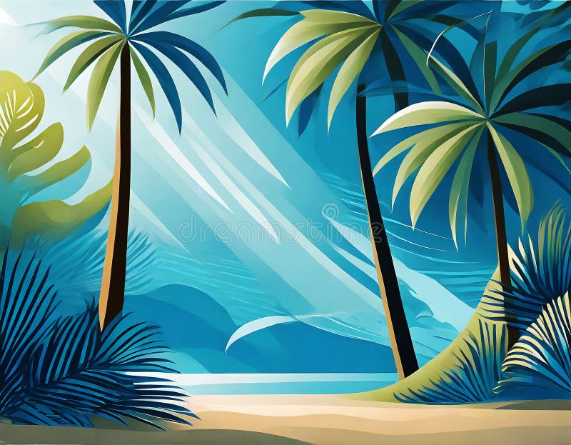 Blue Background with Palm Tree Background on Digital Art Concept ...