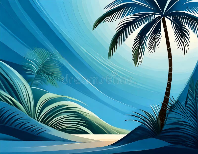 Blue Background with Palm Tree Background on Digital Art Concept ...
