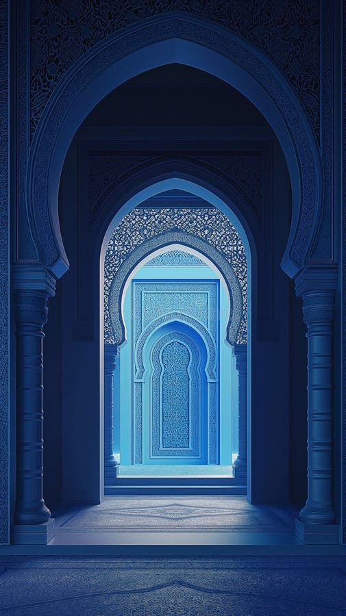 Islamic Architecture Building Pattern with Blue Background with 3d Cut ...