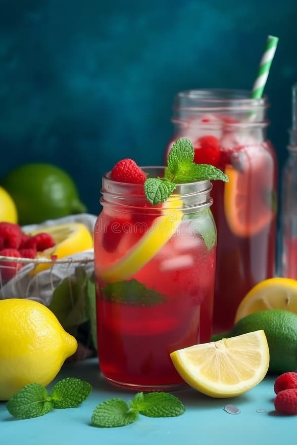 Background with Raspberry, Lemon and Mint. Neural Network AI Generated ...