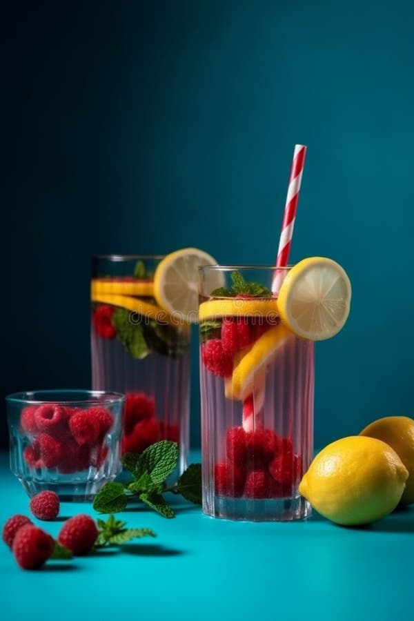 Background with Raspberry, Lemon and Mint. Neural Network AI Generated ...