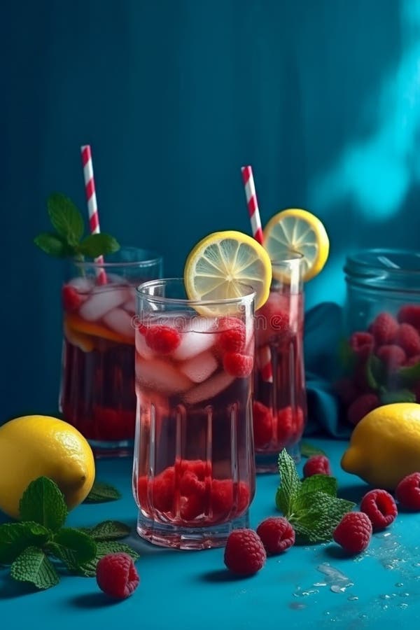 Background with Raspberry, Lemon and Mint. Neural Network AI Generated ...