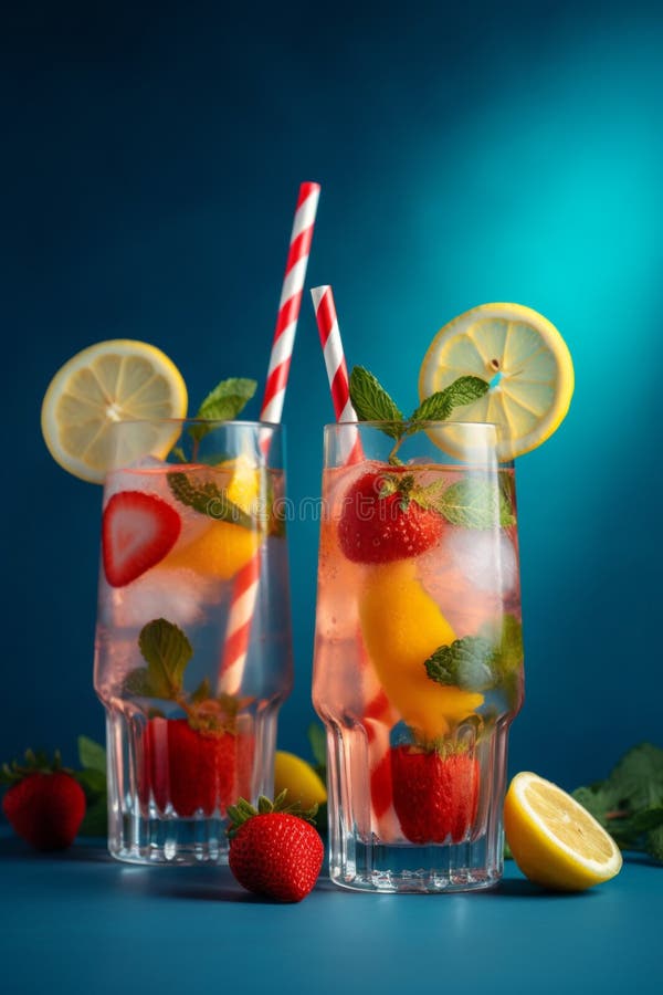 Background with Raspberry, Lemon and Mint. Neural Network AI Generated ...