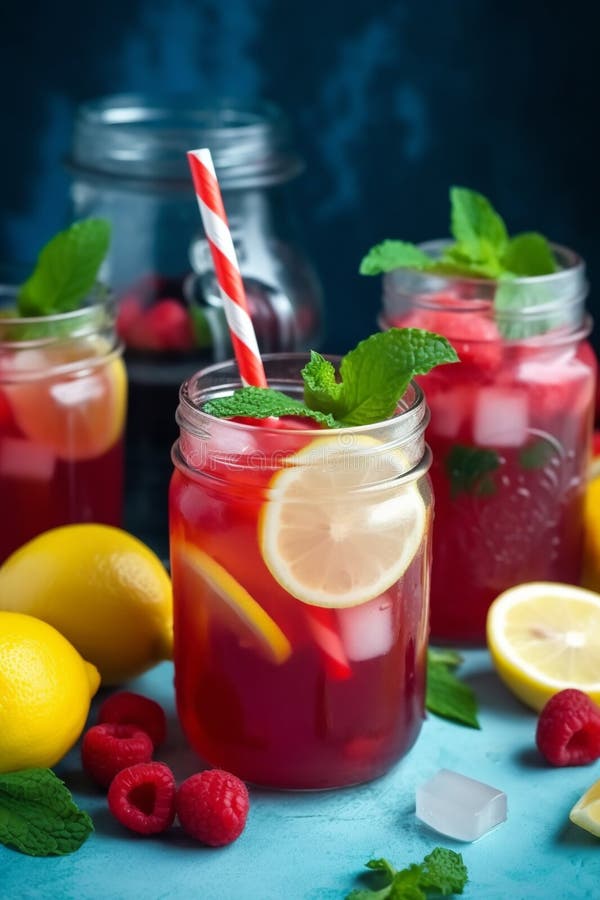 Background with Raspberry, Lemon and Mint. Neural Network AI Generated ...