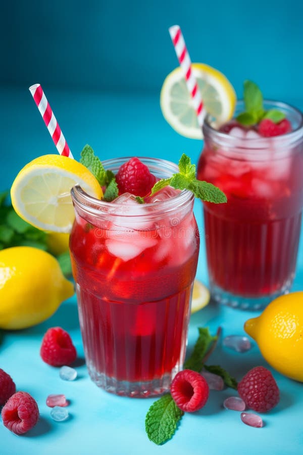 Background with Raspberry, Lemon and Mint. Neural Network AI Generated ...